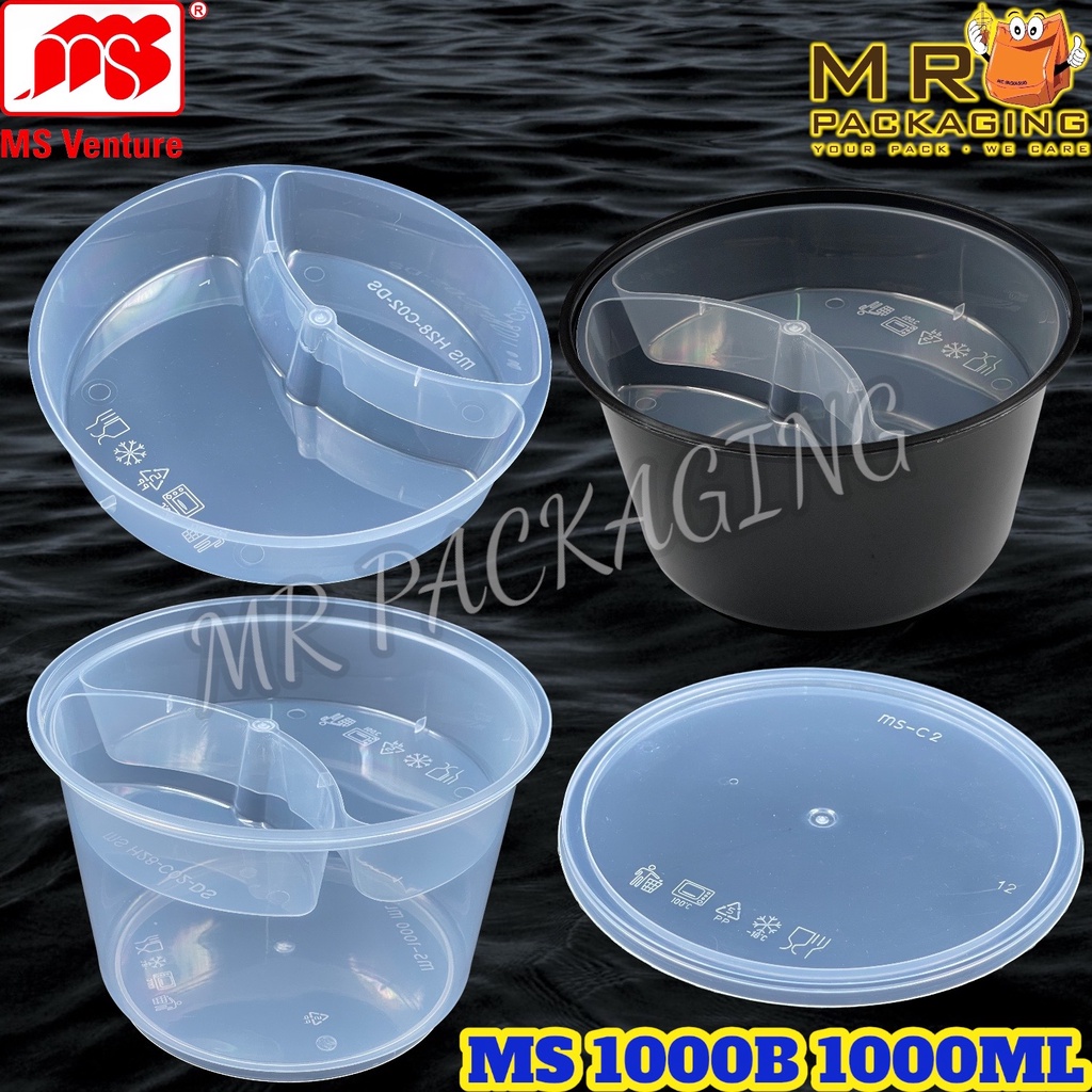MS 1000B 1000ML Black / Clear Insert Compartment Round Container with ...