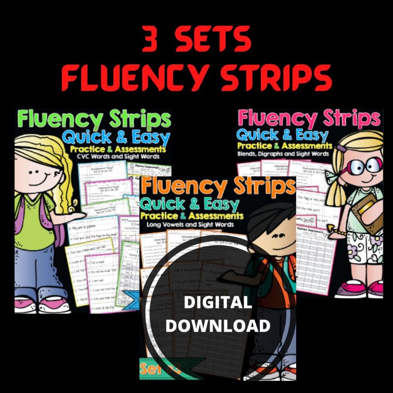 E49 CVC Words Sight Words Fluency Strips Printable (PDF) Kindergarten ...