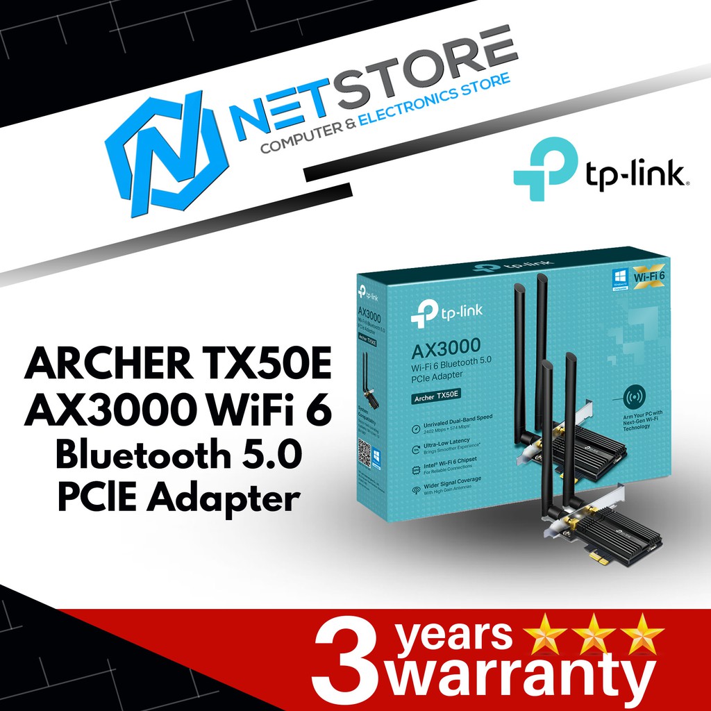 TP-LINK ARCHER TX50E AX3000 WIFI 6 BLUETOOTH 5.0 PClE ADAPTER | Shopee ...