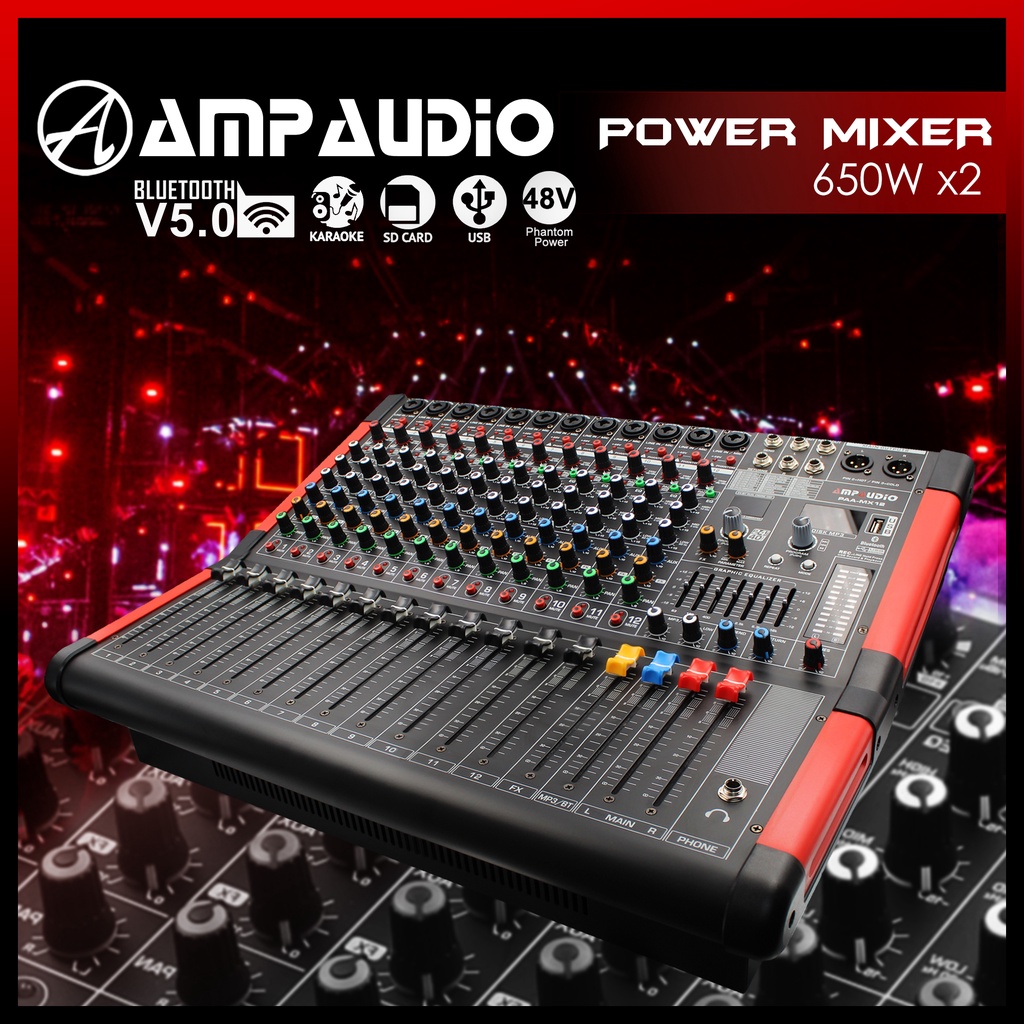 AmpAudio Powered Mixer 8/12Ch 650Wx2 Karaoke professional Multifunction ...