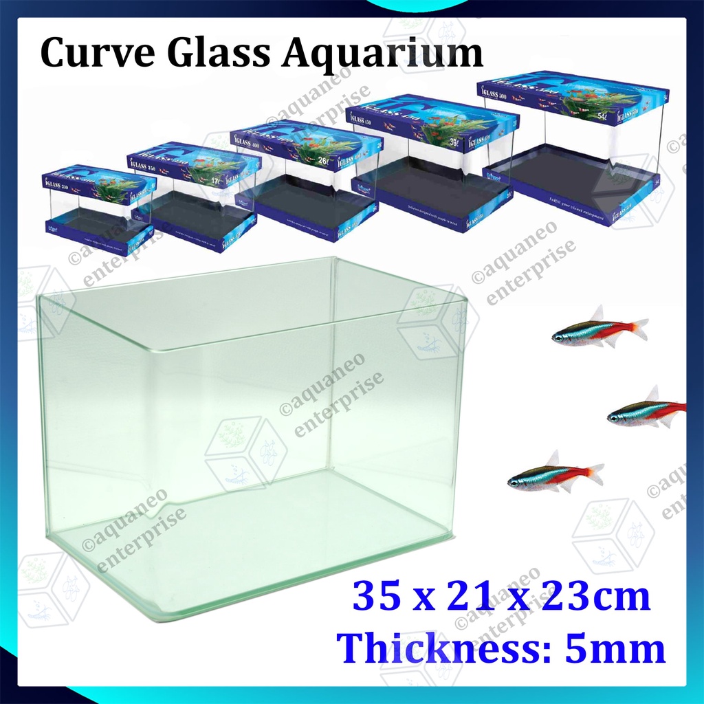 Curve Glass Aquarium Tank Fish Tank IGlass 35x21x23cm - With Glass Cover | nirox aquarium mini ...