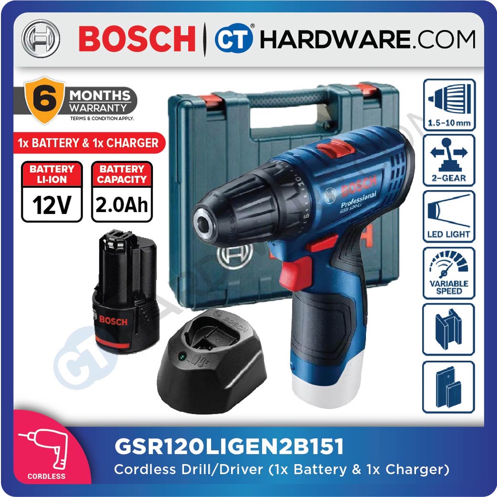 BOSCH GSR120-LI (GEN 2) PROFESSIONAL CORDLESS DRILL / DRIVER (GSR120LI ...