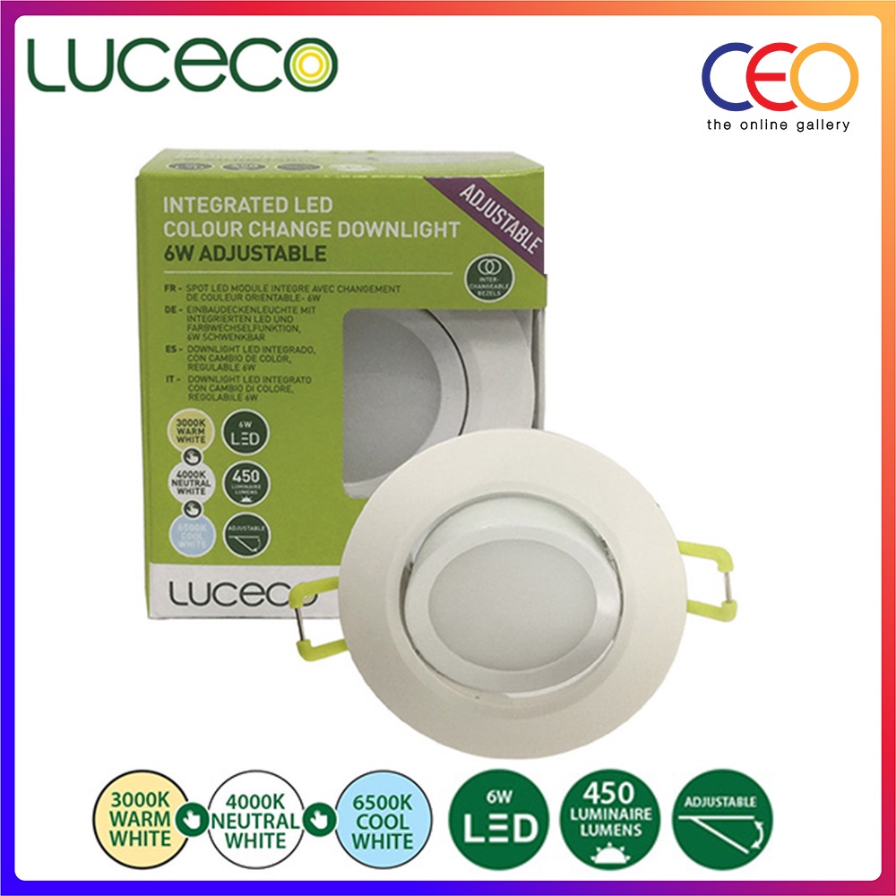 Luceco Integrated LED Colour Change Ceiling Downlight 6W Adjustable 450 ...