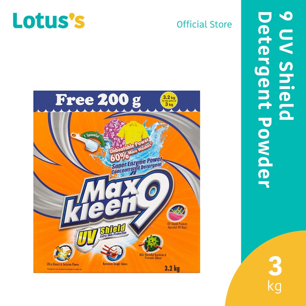 Max Kleen 9 UV Shield Detergent Powder 3kg + 200g | Shopee Malaysia