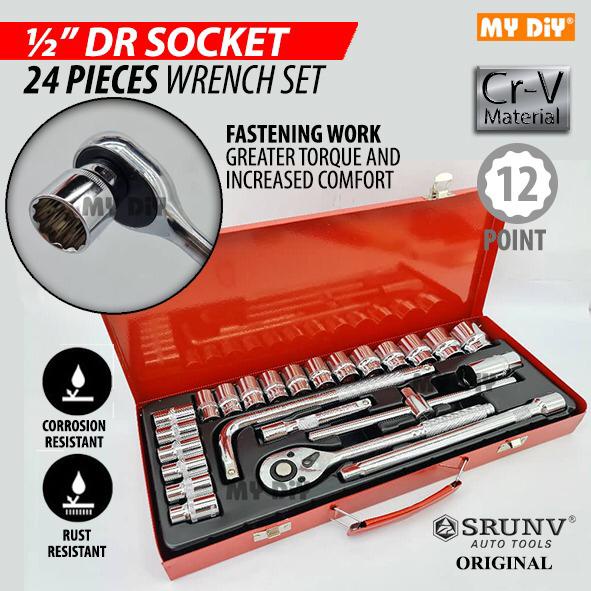 MYDIYHOMEDEPOT - SRUNV 24Pcs Dr Socket Wrench Set 12 POINT 24Pcs Dr ...