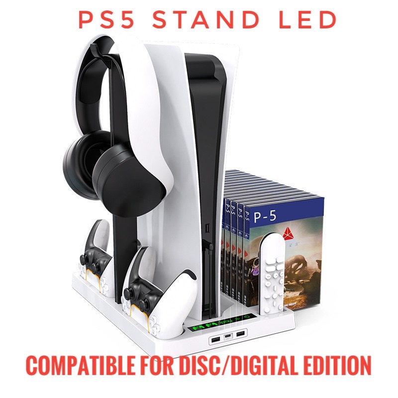 PS5 STAND WITH LED PS5 CHARGER LED READYSTOCK PS5 DISC/DIGITAL | Shopee ...