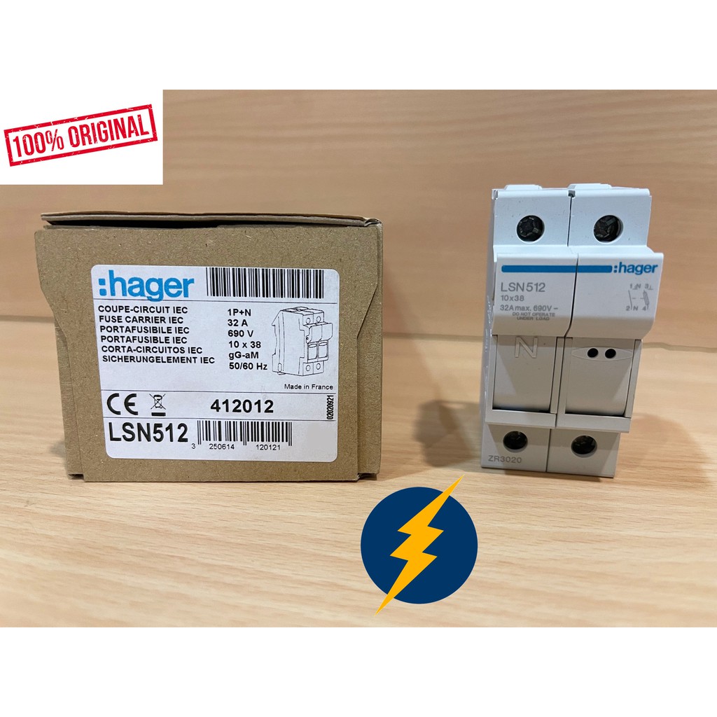 HAGER LSN512 FUSE CARRIER WITH NEUTRAL LINK 1P+N 32A 400V | Shopee Malaysia