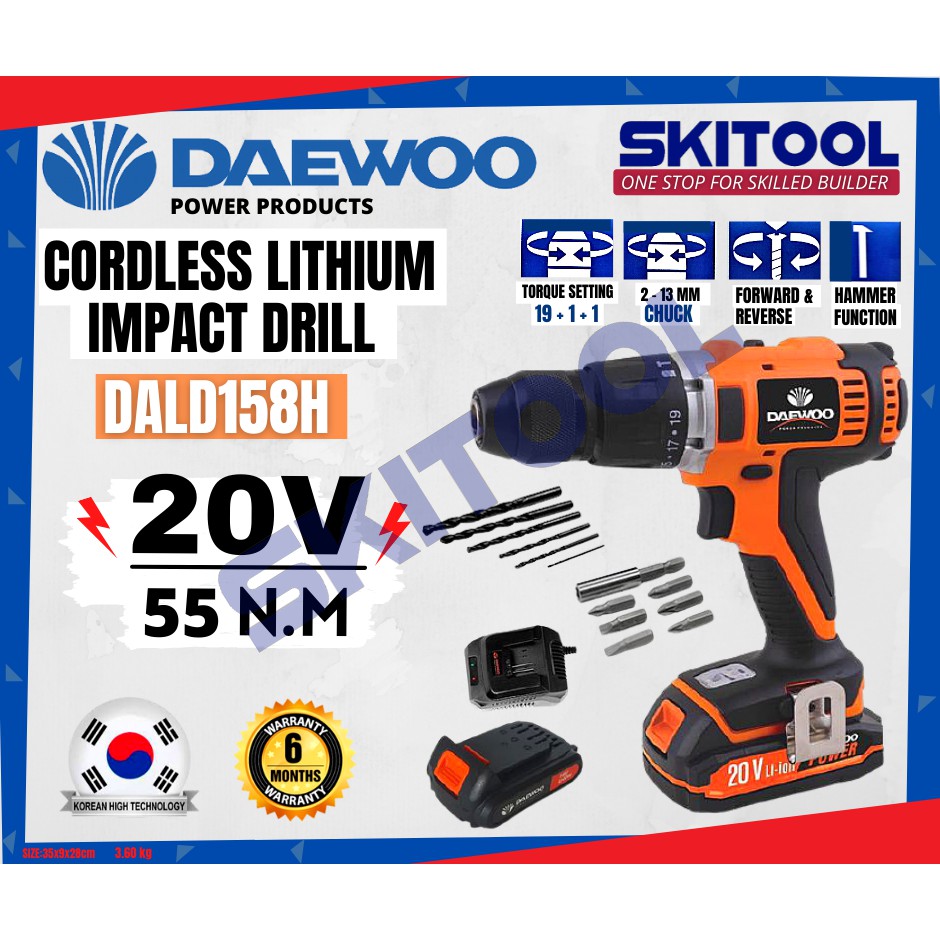Daewoo Lithium Impact Drill DALD158H 20V I SKITOOL | Shopee Malaysia