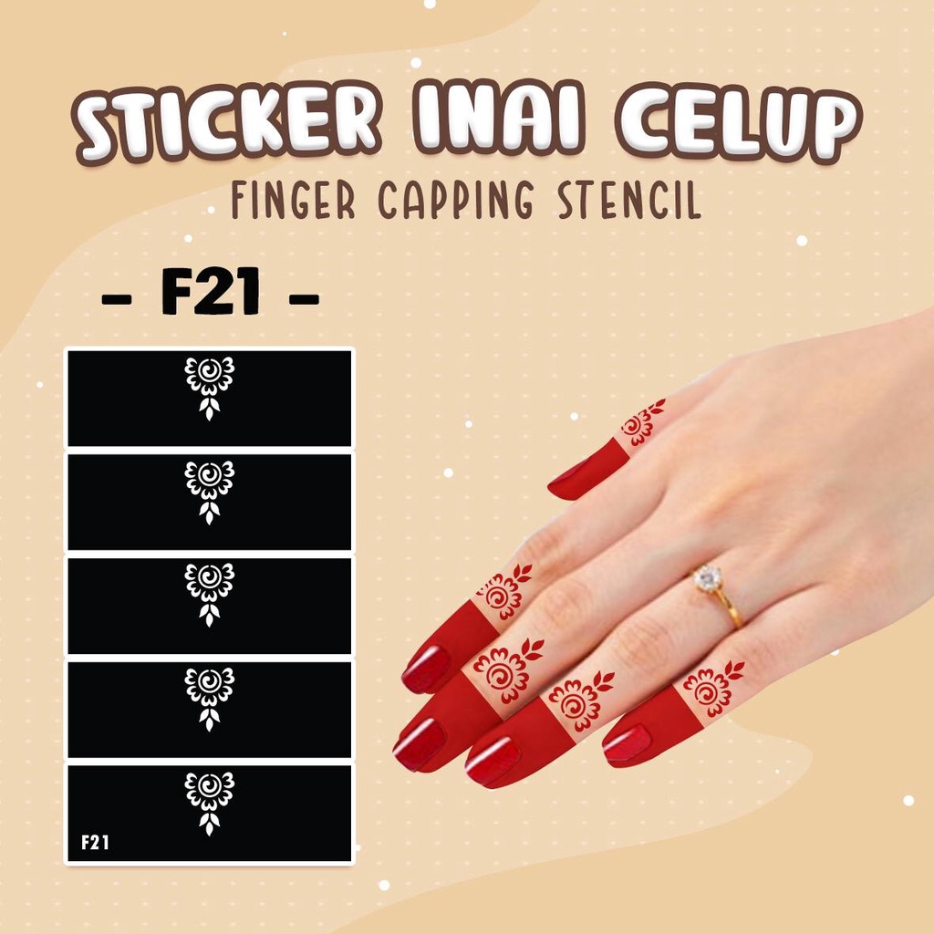 1 pcs Stiker Inai Celup (5 jari) Sticker Dip Henna Cantik Murah Design ...