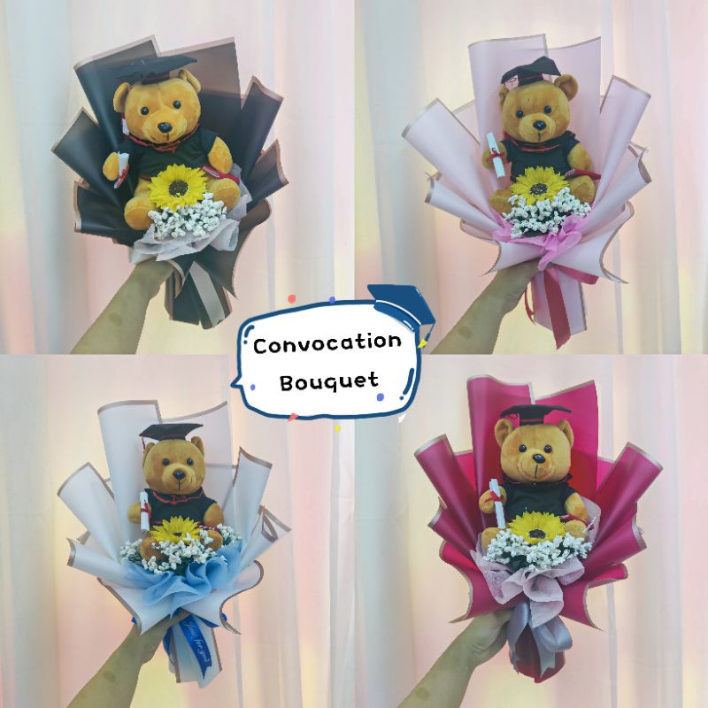 Convocation Bouquet with Bear Graduation Flower Bouquet Sunflower Bunga ...