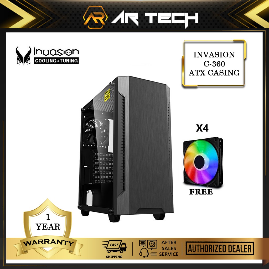 Invasion C-360 ATX Tower Gaming Casing With 4x ARGB Fan & Line ...