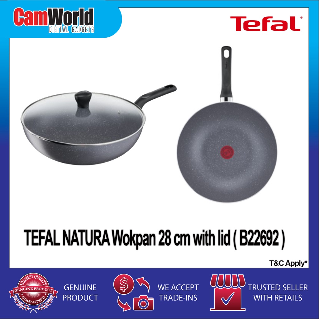 TEFAL NATURA Wokpan 28 cm with lid ( B22692 ) | Shopee Malaysia