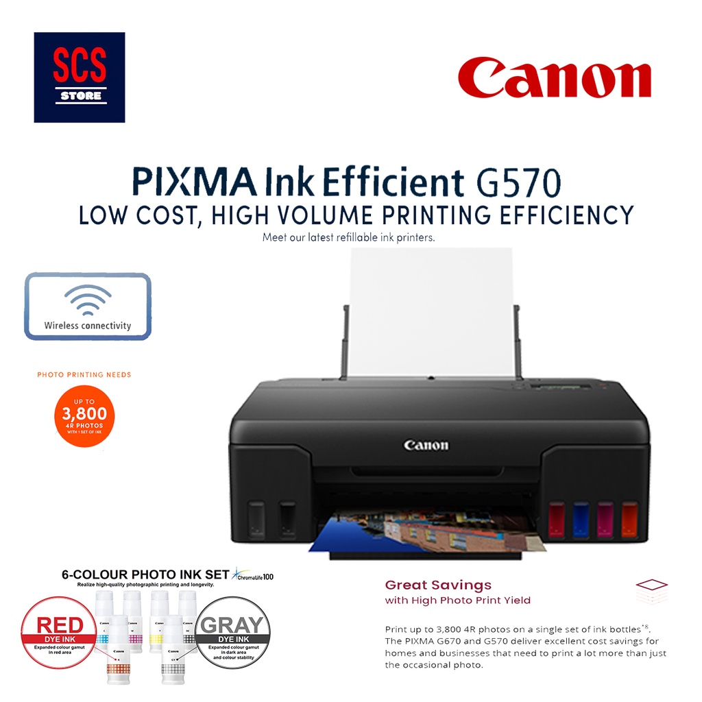 CANON PIXMA G570 6 COLOURS WIRELESS SINGLE FUNCTION PRINTER | Shopee ...