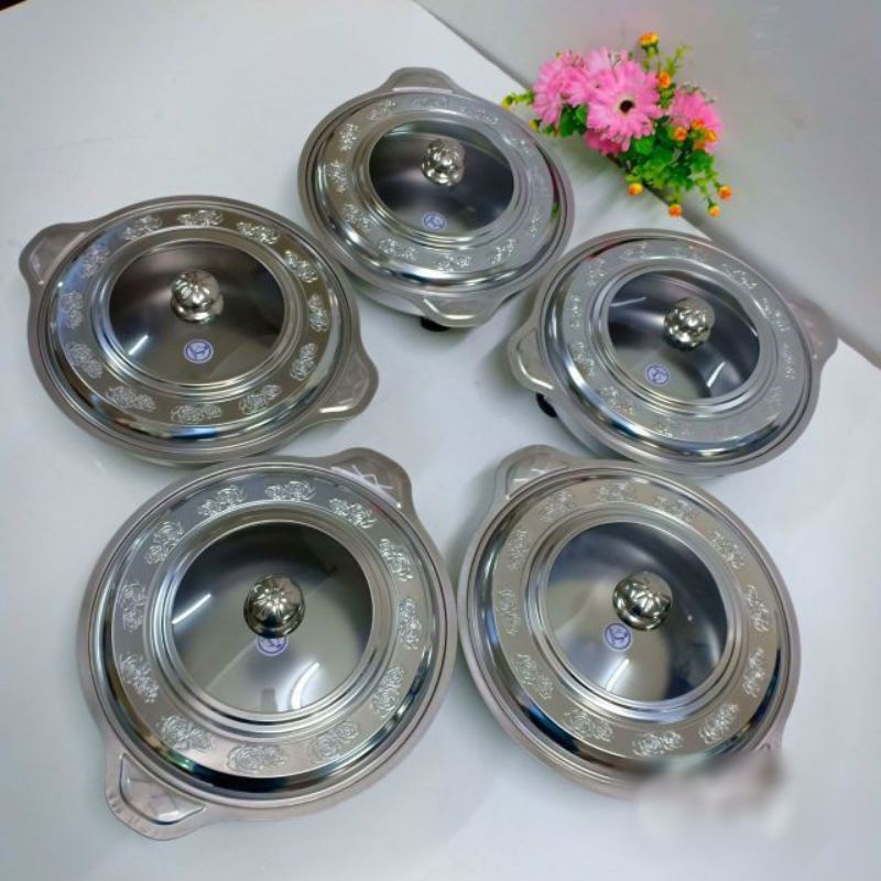 READY STOK!! BUFFE BULAT 5 BERADIK Round Embossed Buffet Set / Food ...