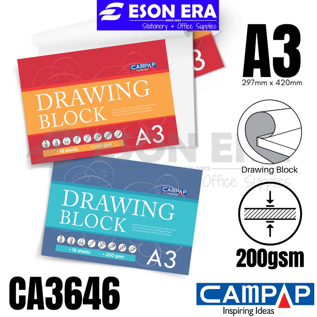 Campap Drawing Block A3 165gsm/200gsm 18 Sheets CA3645/CA3646 Drawing ...