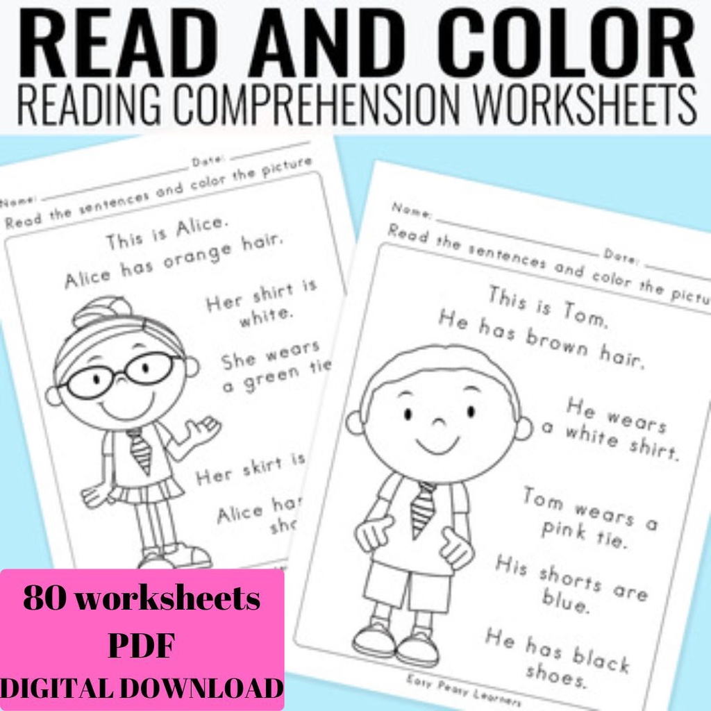 469 -Read and Colour I Kindergarten Kids English Reading comprehension ...