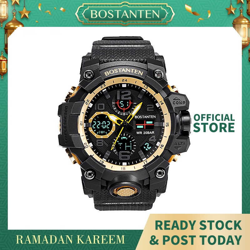 Bostanten Men Sports Shock Watch 3Time Chrono Alarm Date Week Display ...
