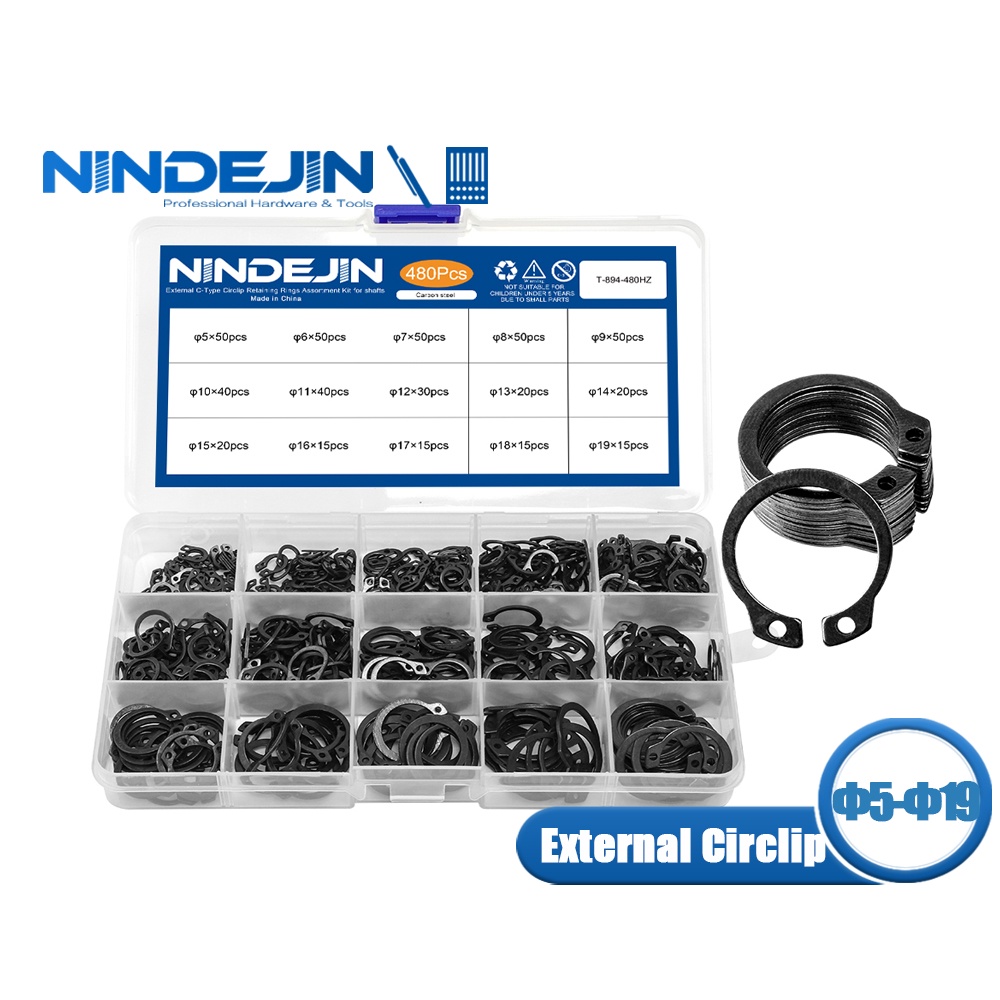 NINDEJIN C Clip External Circlip Set For Shaft 5-19mm 304 Stainless ...