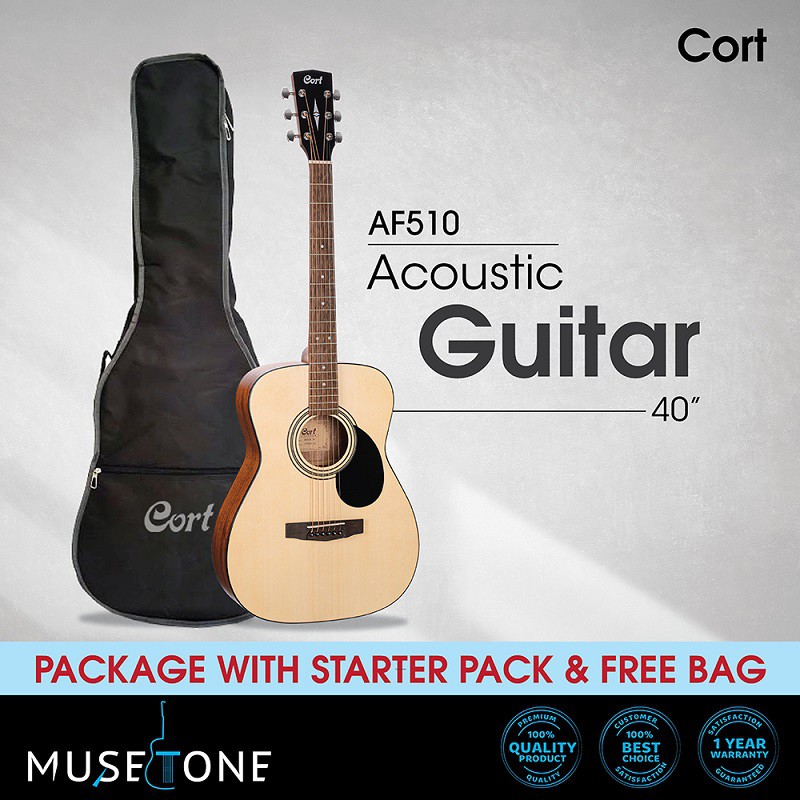 Cort AF510 Concert Spruce Top Acoustic Guitar Open Pore (AF 510) 40 ...
