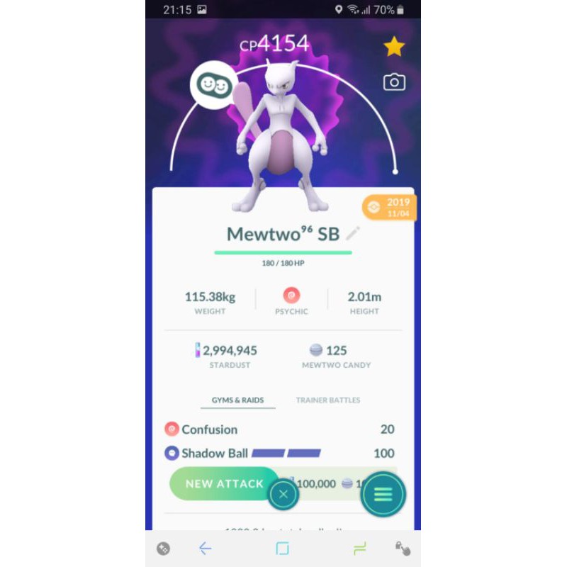 Pokemon Go 39 Account 3m stardust ! Shiny Mewtwo with shadow ball 100 ...
