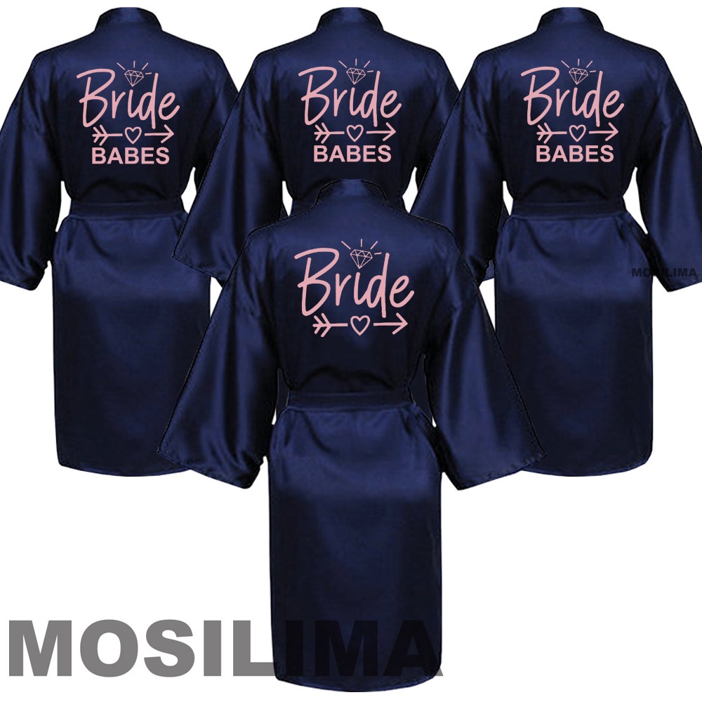 Wedding Party Team Bride Robe With Black Letters Kimono Satin Pajamas ...