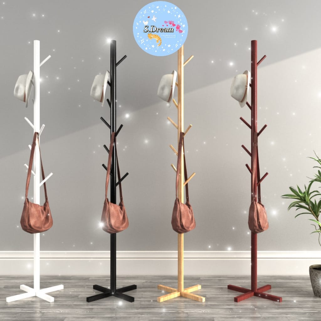 S.D Hat Coat Rack Hanger Pole Wood Stand Garment Hang Clothes Rak Tiang ...