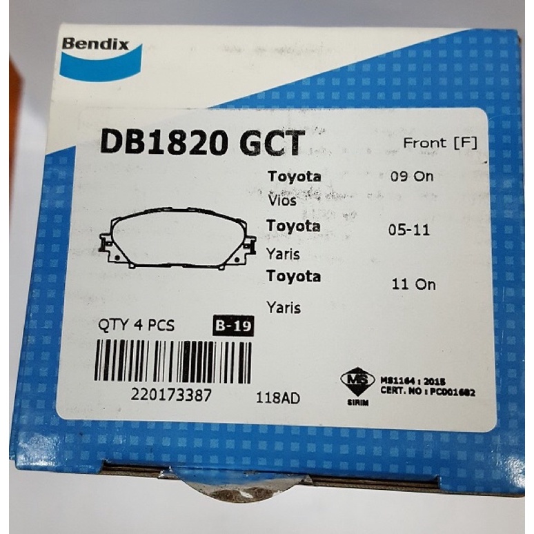 Perodua Alza 2013 Lexus CT200 Vios NCP93 J/E Prius IV DB1820 bendix ...