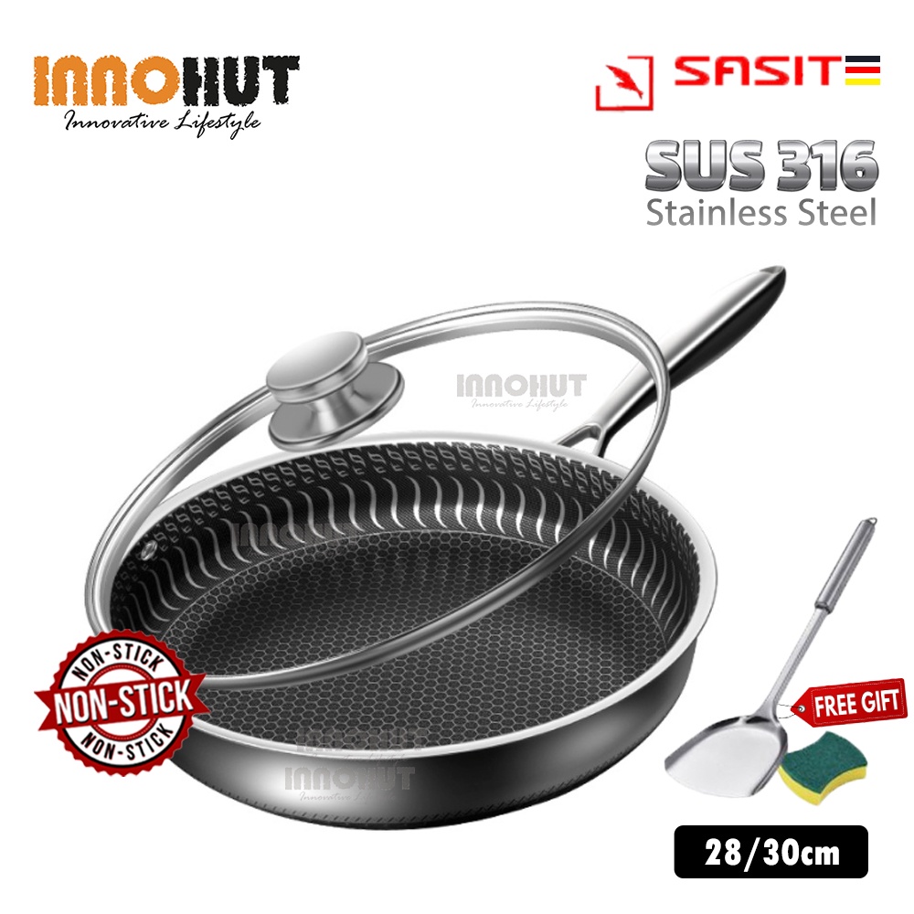 SUS 316 Stainless Steel Pan Non-Stick Nano Honeycomb Pattern Long Handle Frying Pan With/Without ...