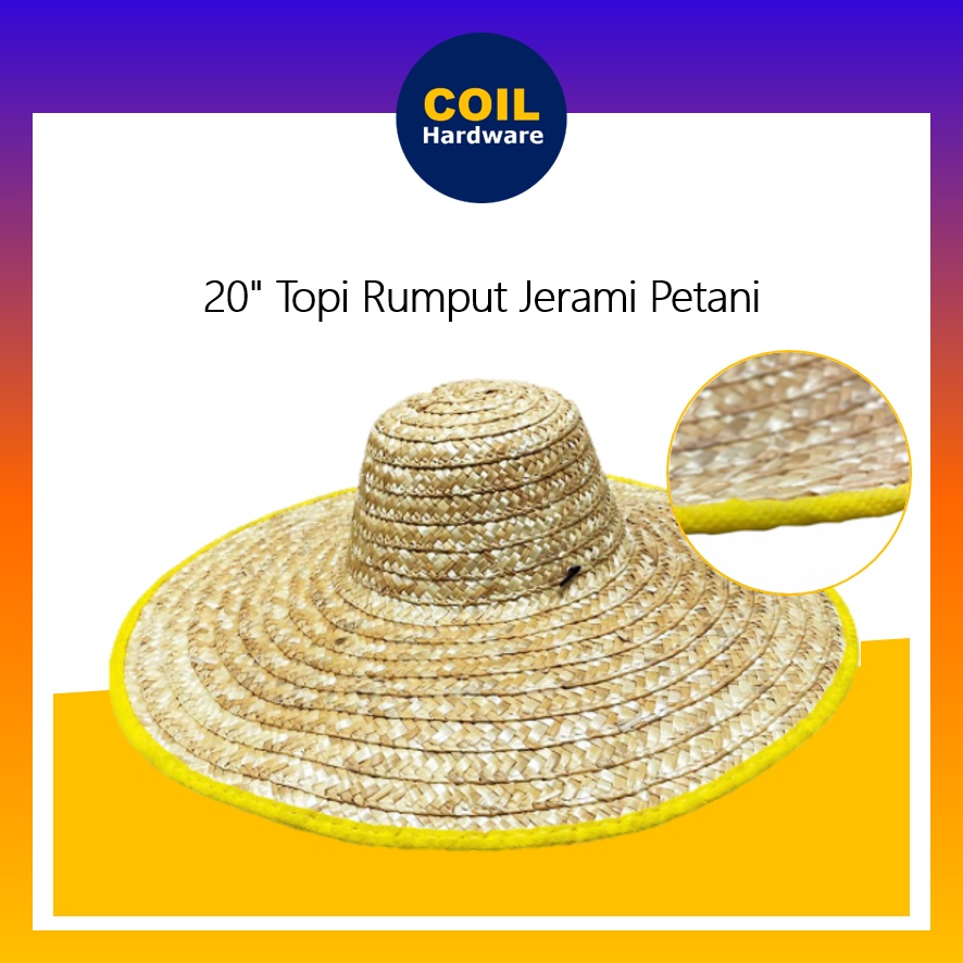 20" Grass Straw Farmer Hat Cap / Topi Rumput Jerami Petani / Topi Kebun ...