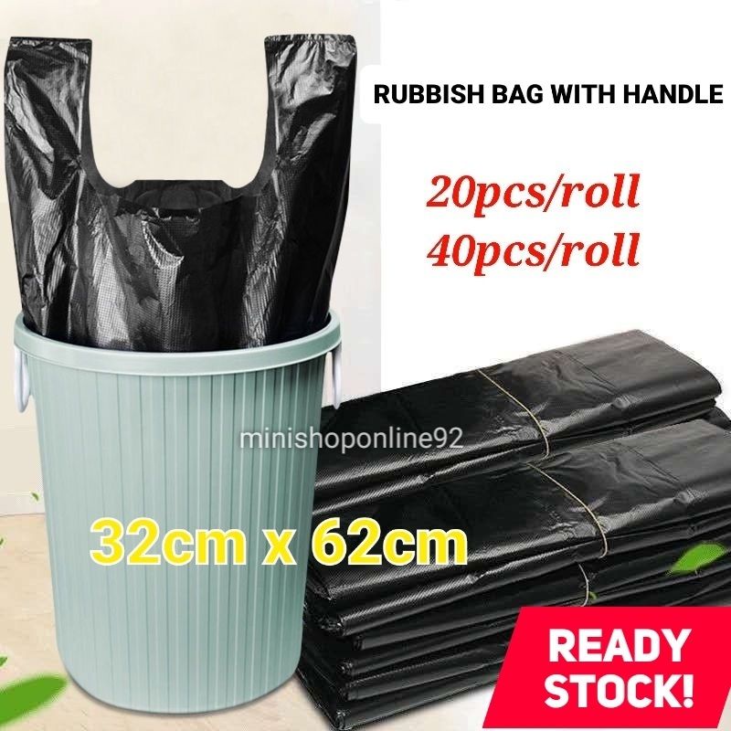 32x62cm Garbage Bag Dustbin Bag With Durable Disposable Handle String ...