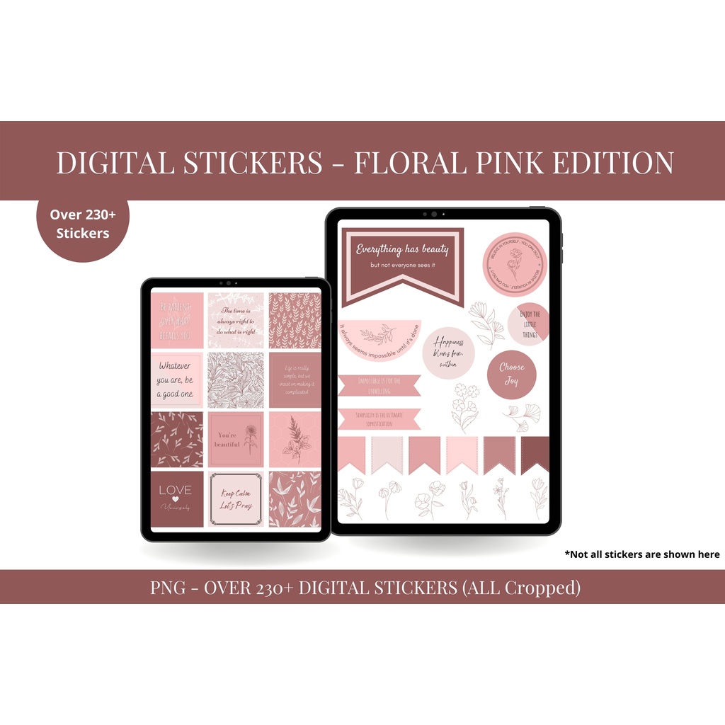 Digital Stickers, PNG files, Floral Pink Edition for digital planner ...