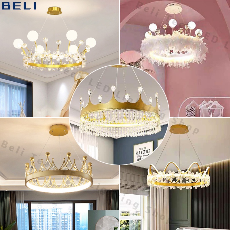 New Led Pendant Lights Nordic Crown Design Crystal Hanging Lamp Bedroom ...