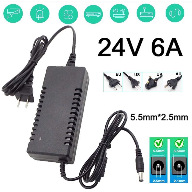 24Volt Universal AC 110V 220V to DC 24V 6A Adapter Power Supply ...