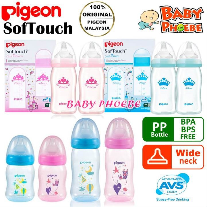 [Original] Pigeon SofTouch Wide Neck Premium Clear PP Baby Nursing Feeding Bottle 160ml/240ml ...