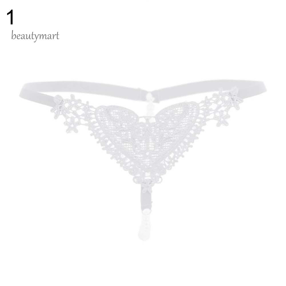 XG- Hollow Heart Embroidery Faux Pearl G-String Thongs Women Elastic ...