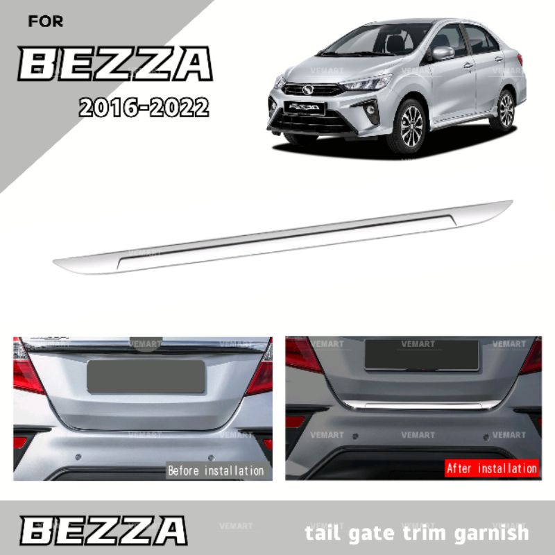 Vemart Perodua bezza chrome rear tail gate trim garnish stainless steel ...
