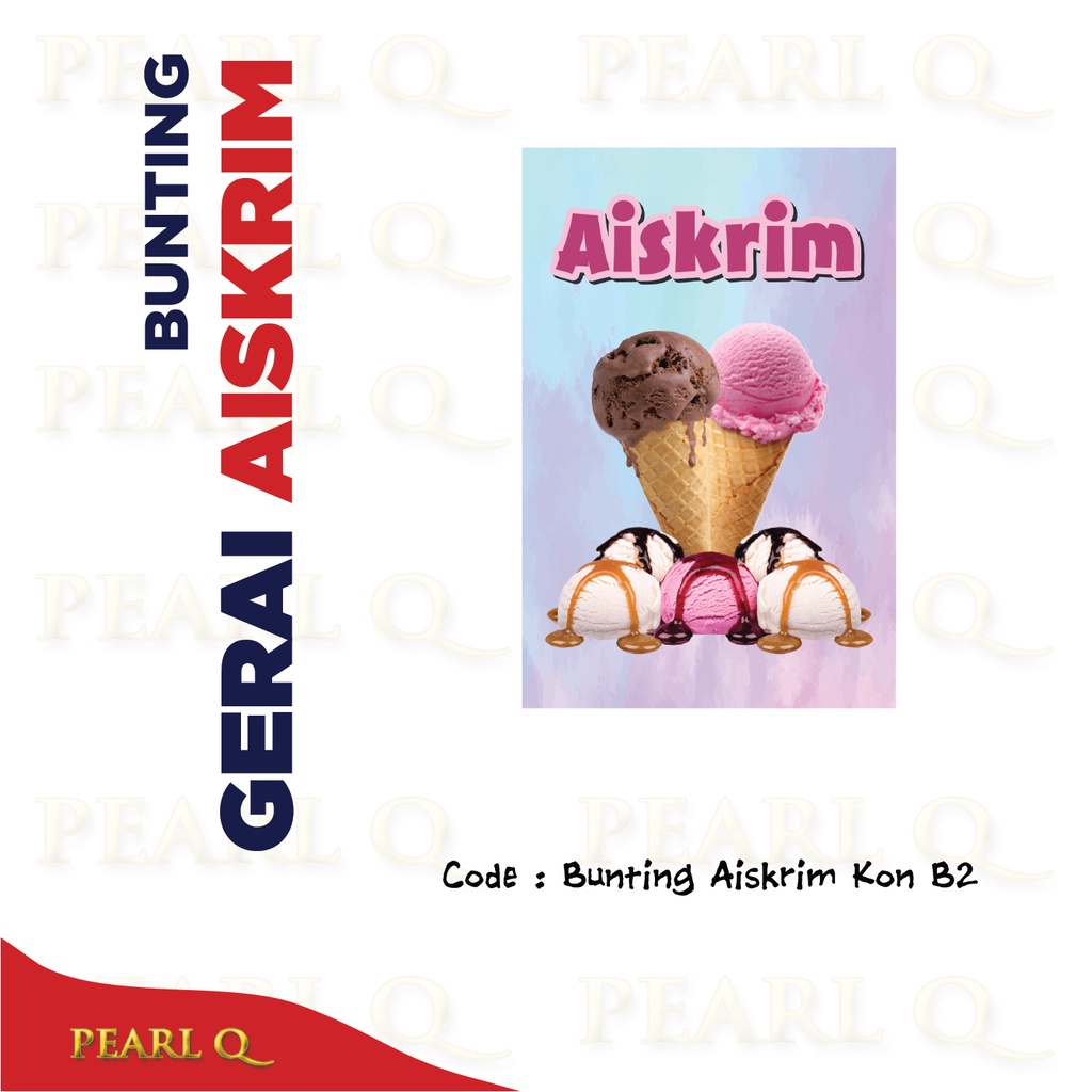 Banner Makanan Aiskrim Kon Bunting Ice cream scoop cone Aiskrim ...