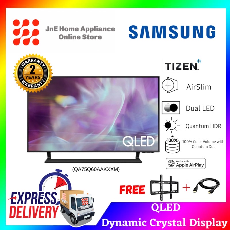 Samsung 75" Q60A QLED 4K Smart TV (2021) QA75Q60AAKXXM + Free Bracket HDMI | Shopee Malaysia