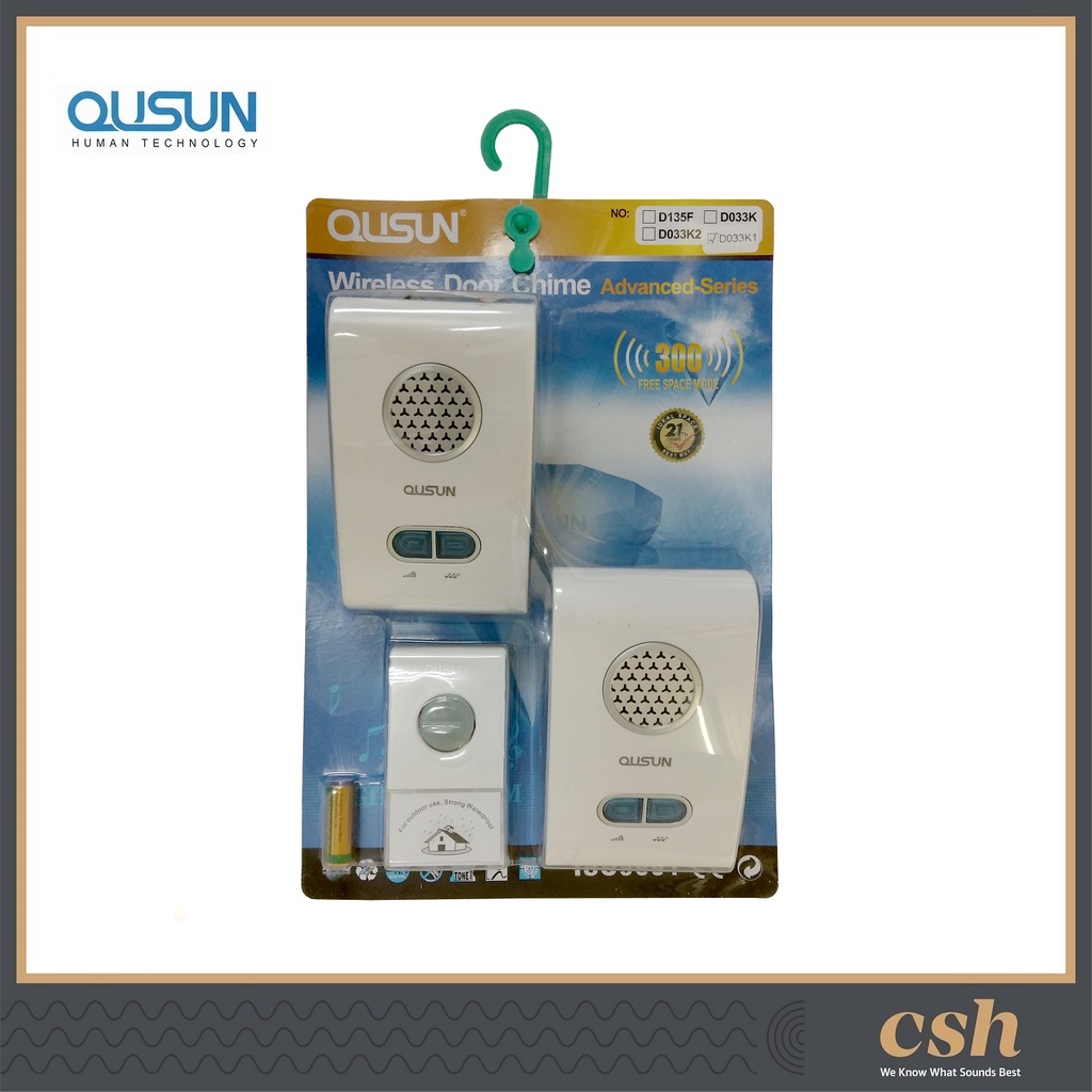 QUSUN D033K1B Wireless Doorbell Loceng Pintu with 51 Songs (1 button to ...