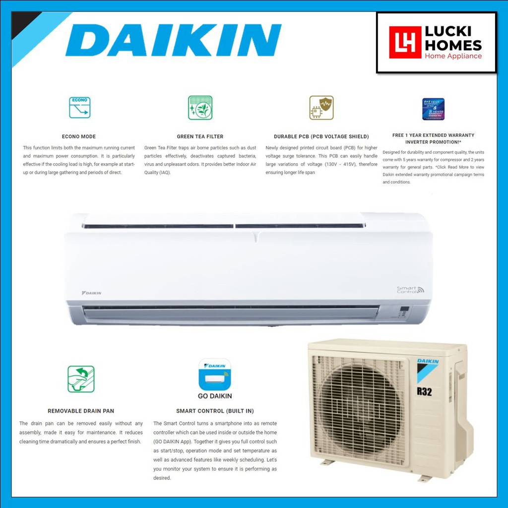 Daikin R32 Non Inverter 2HP / 2.5HP FTV50PB / FTV60PB Aircond Single ...