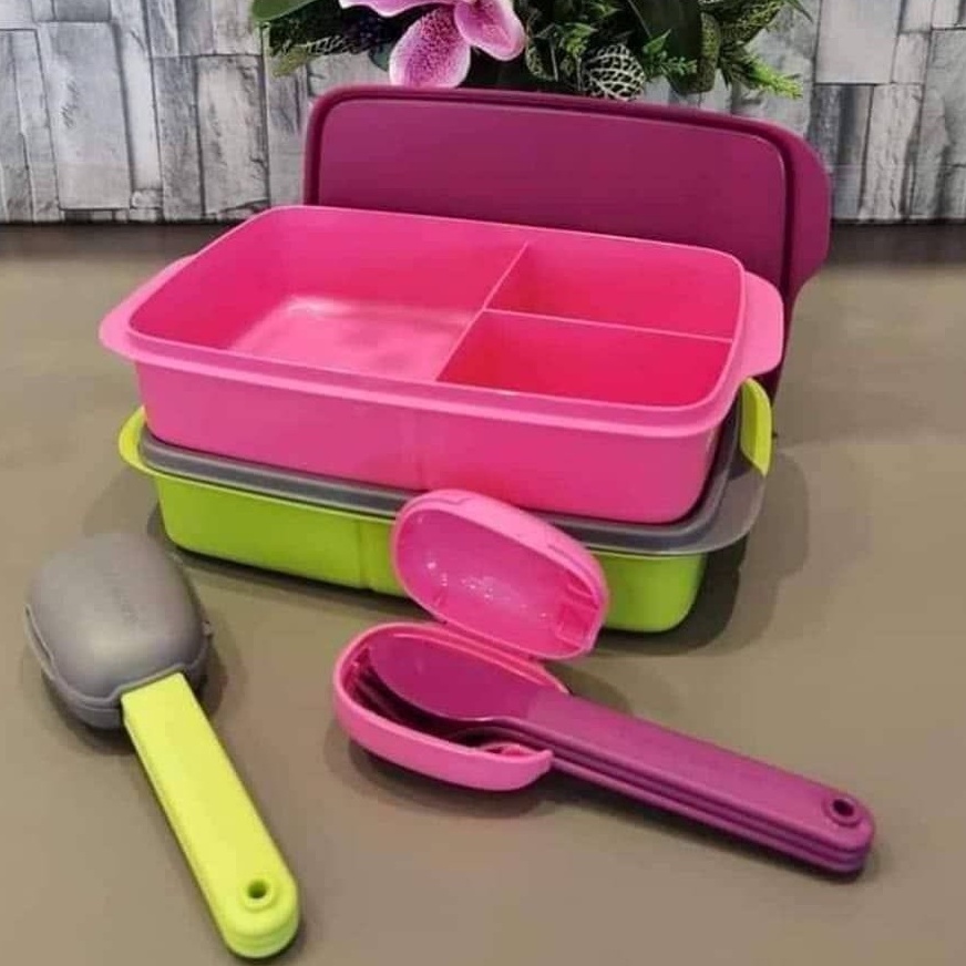TUPPERWARE Tupperware JOLLY TUP 1L Divided lunch box with cutlery set ...