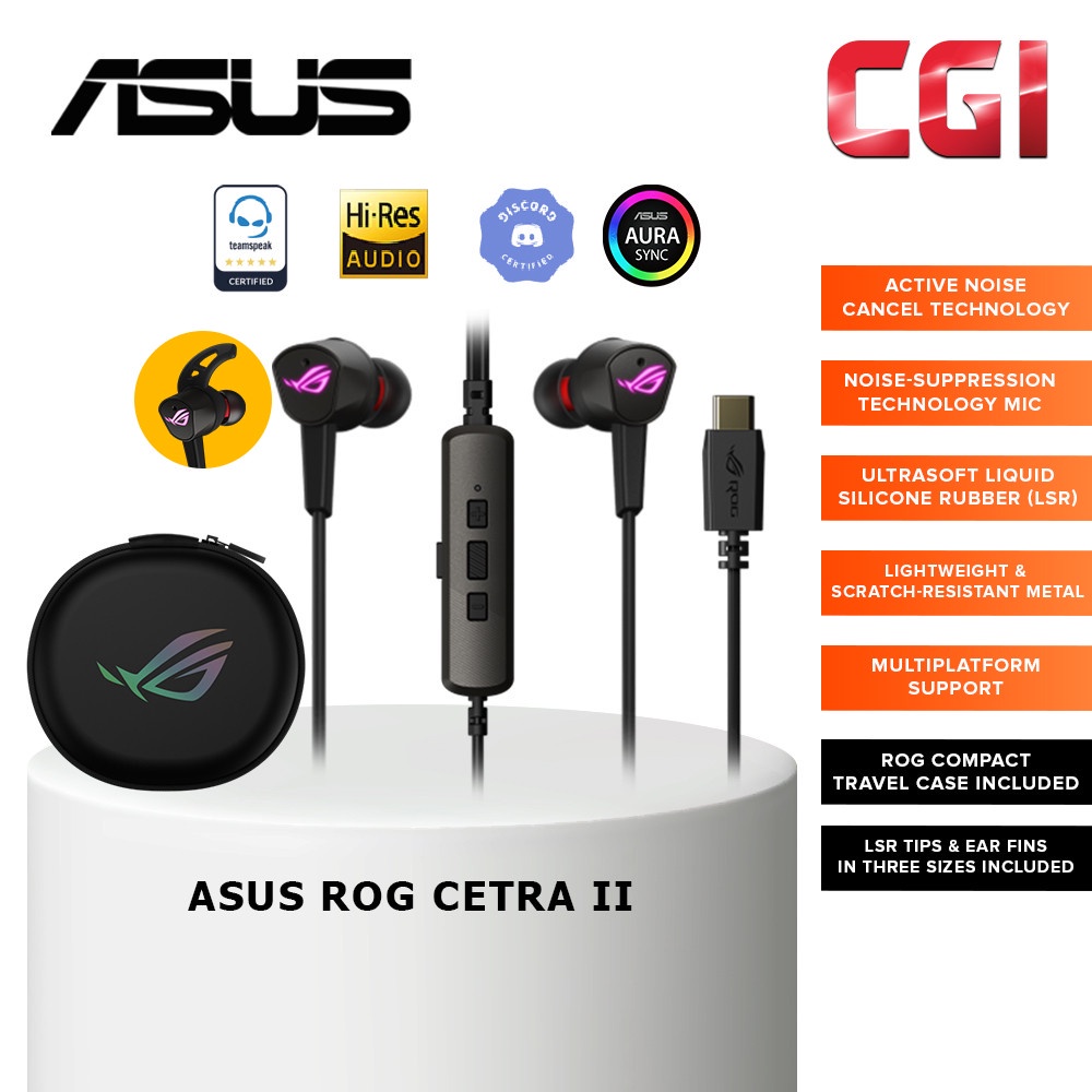 Asus ROG Cetra II ANC Noise Cancelling Aura Sync In-Ear Gaming ...