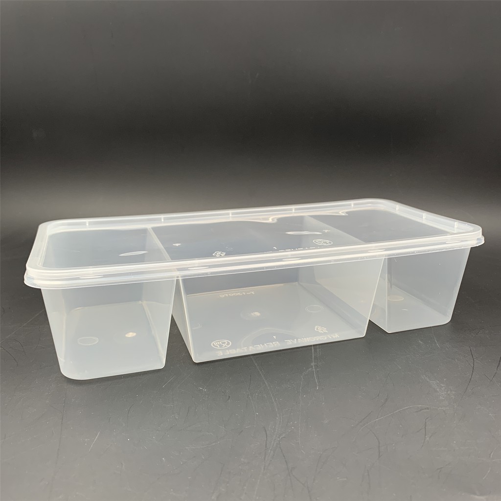 TAGE T1300TC 3 Compartment PP Lunch Box with Lid ( 50pcs± ) Disposable ...