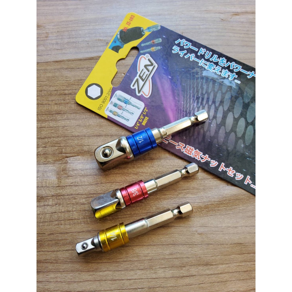 ZEN Socket Connector 3 Drill Bits Block Wrench Set Size 2 Inch 3 4 ...