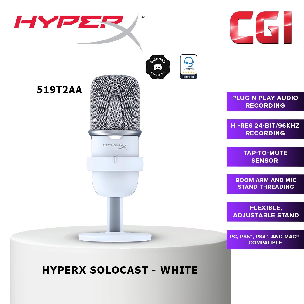 HyperX Solocast USB Gaming Microphone for PC,PS4,Mac White (519T2AA ...
