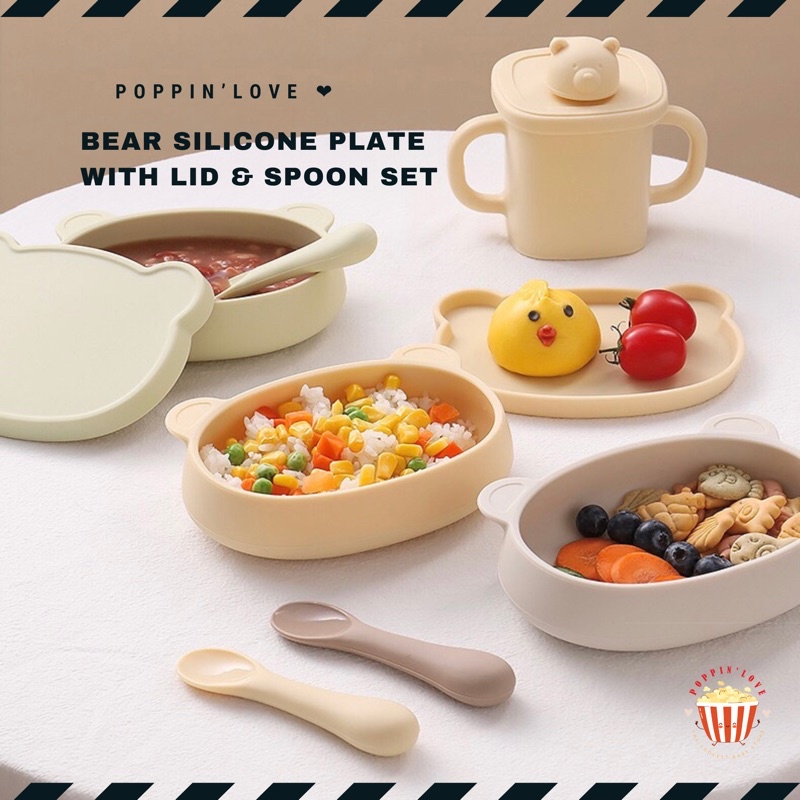 [3Pcs] Baby Silicone Suction Bowl Spoon Set Cover Feeding Plate Led ...