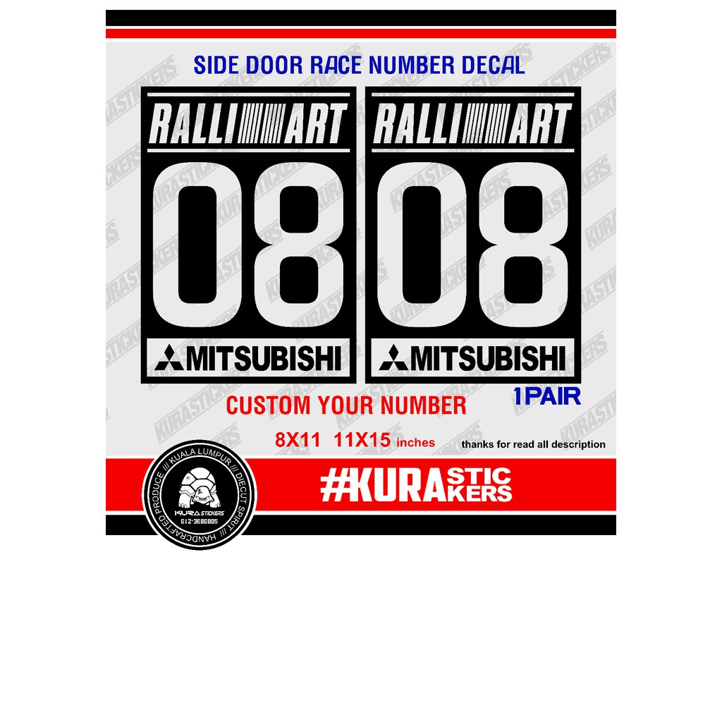 Rally Art Racing Number Car Sticker Side Door Myvi Proton Mitsubishi ...