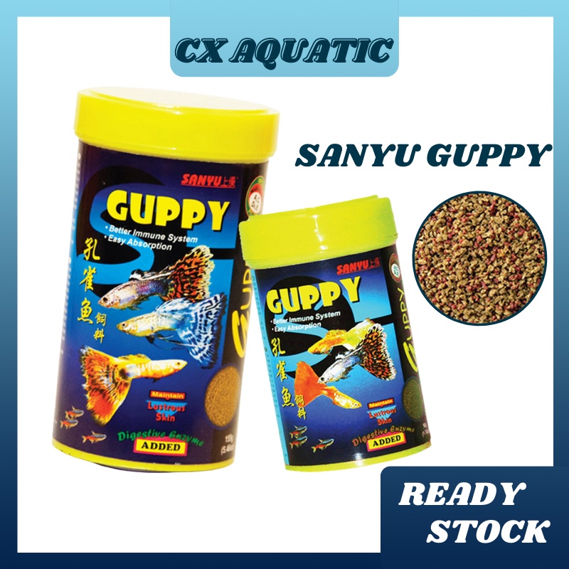 Sanyu Guppy fish food pellet 50g/155g Makanan Ikan Kecil Guppy Molly ...