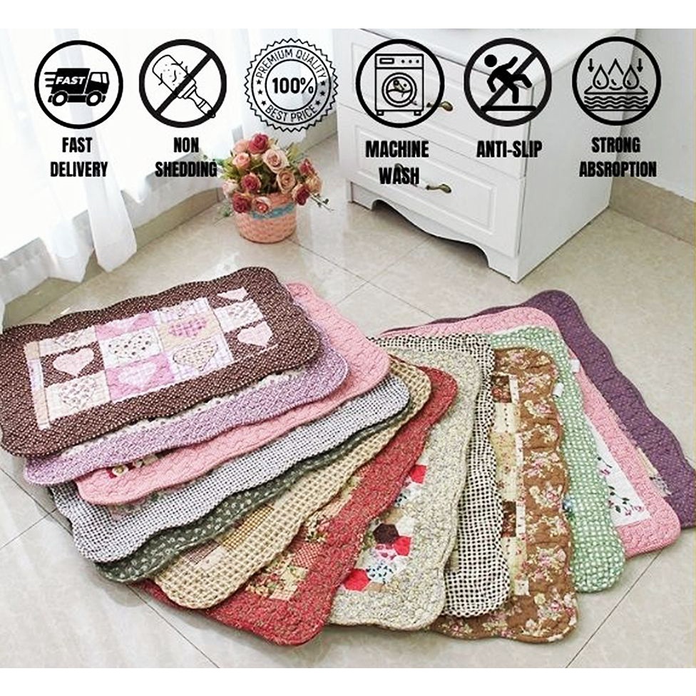 100% COTTON PATCHWORK FLOOR MAT NON-SLIP / ALAS KAKI 40*60CM ,40*120CM ...