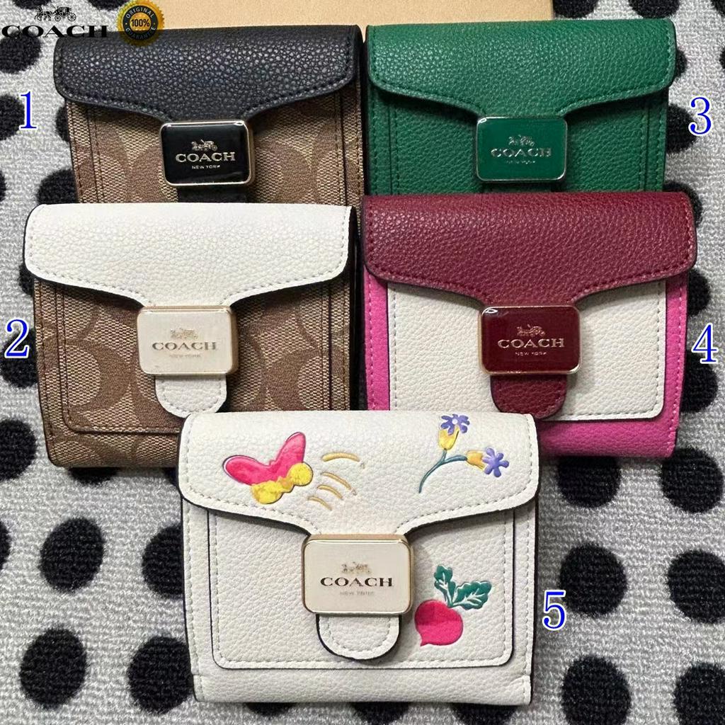 Coach Short Wallet Women Tri Fold Wallet Fashion Print Available in ...
